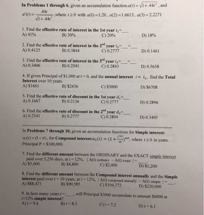 Solved In Problems 1 through 6, given an accumulation | Chegg.com
