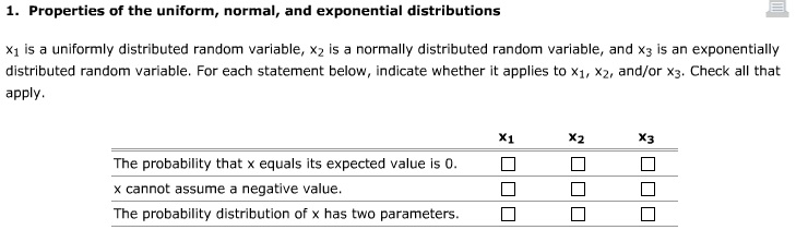 Solved Properties of the uniform, normal, and exponential | Chegg.com