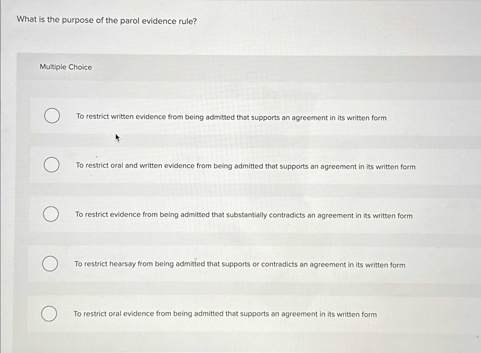 Solved What is the purpose of the parol evidence | Chegg.com