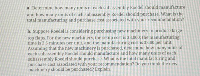 Solved Subassembly Make Versus Buy. Roedel Electronics | Chegg.com
