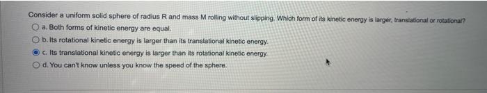 Solved Consider a uniform solid sphere of radius R and mass. | Chegg.com