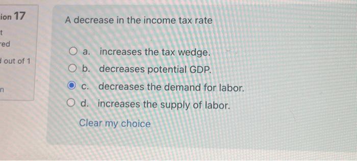Solved A decrease in the income tax rate a. increases the | Chegg.com