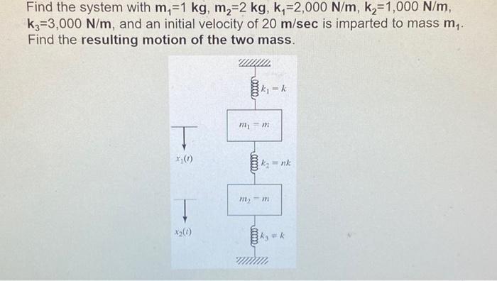 Solved Find the system with m1=1 kg,m2=2 kg,k1=2,000 | Chegg.com