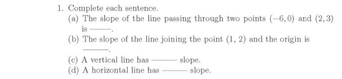 Solved 1. Complete each sentence. (a) The slope of the line | Chegg.com