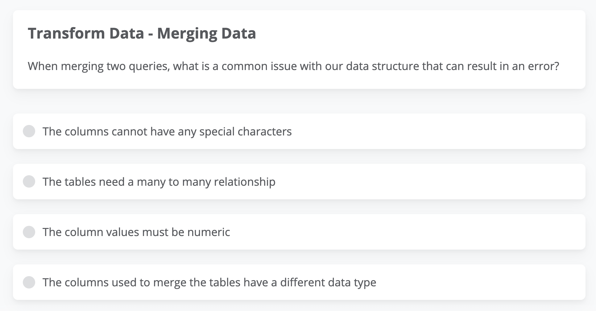 Solved Transform Data - ﻿Merging DataWhen merging two | Chegg.com