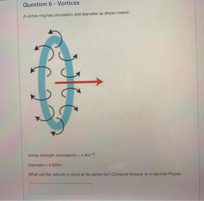 Solved Question 6 - Vortices A vortex ring has circulation | Chegg.com