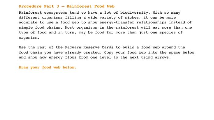 Solved Procedure Part 3 - Rainforest Food Web Rainforest | Chegg.com