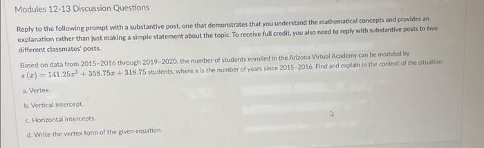 Solved Modules 12−13 Discussion Questions Reply to the | Chegg.com