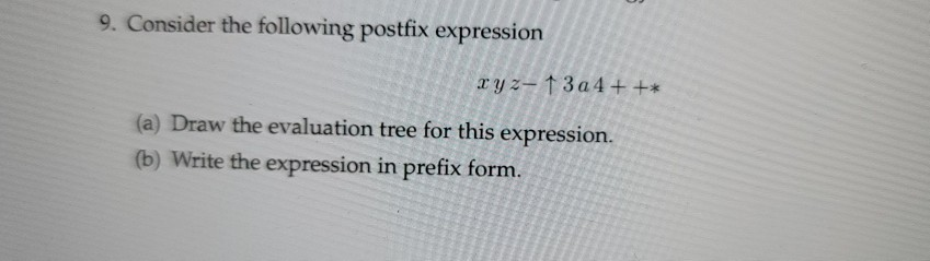 Solved 9. Consider the following postfix expression ryz-1 3 | Chegg.com