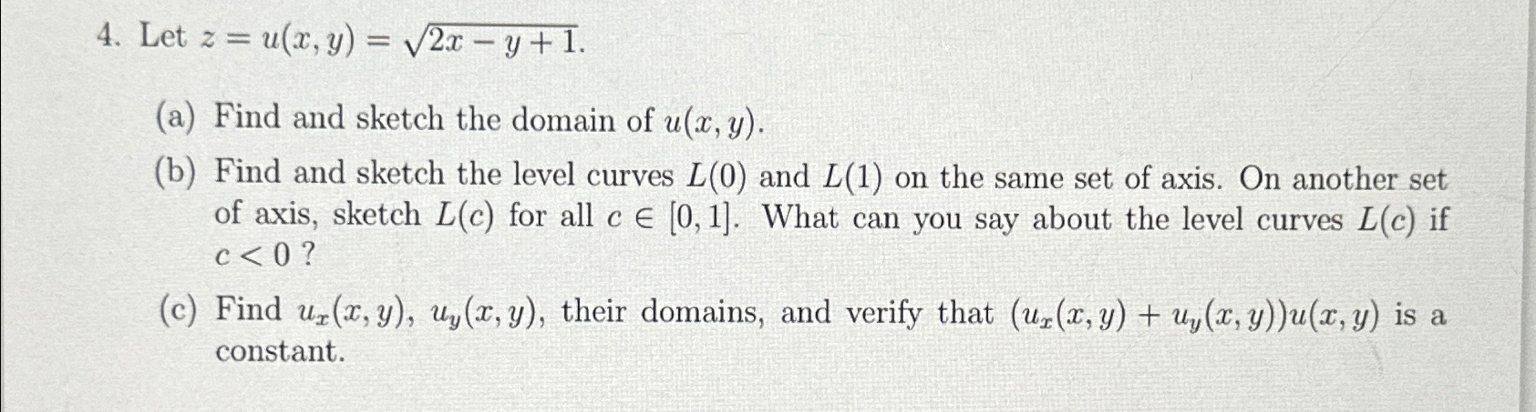 Let z=u(x,y)=2x-y+12.(a) ﻿Find and sketch the domain | Chegg.com