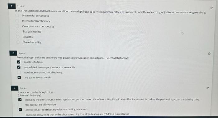 Solved 2 point In the Transactional Model of Communication, | Chegg.com