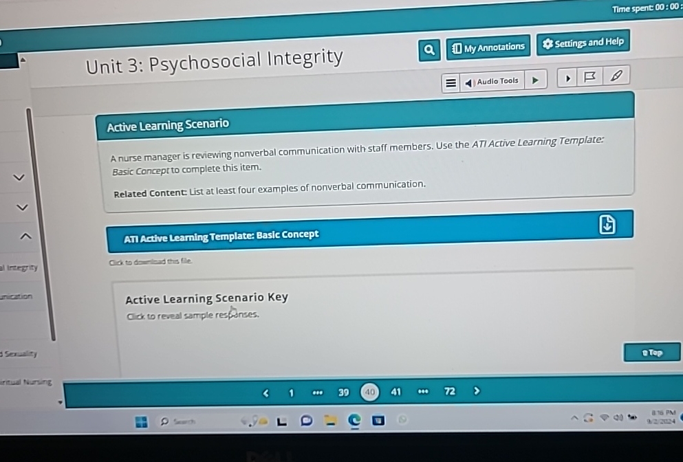 Solved Time spent 00:00:Unit 3: Psychosocial IntegrityAudio | Chegg.com