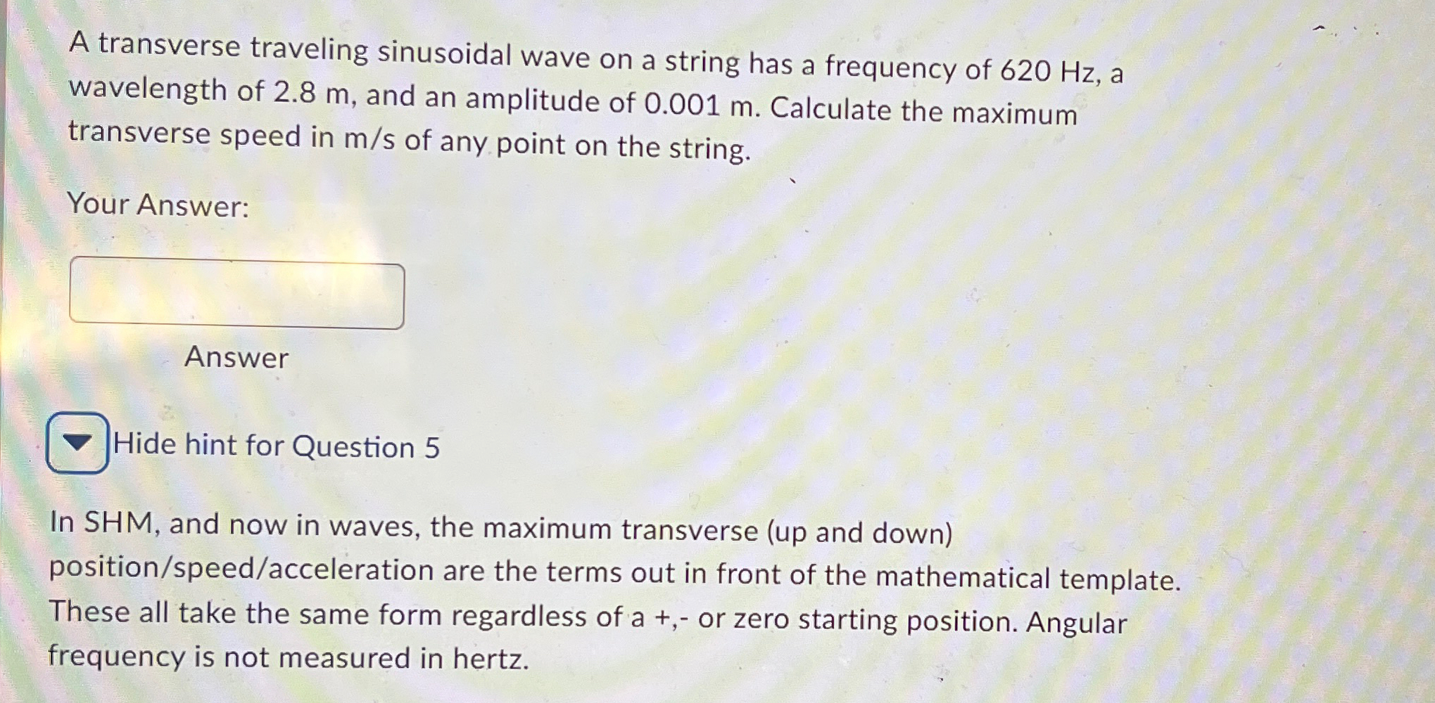 Solved A transverse traveling sinusoidal wave on a string | Chegg.com