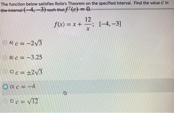 Solved The function below satisfies Rolle's Theorem on the | Chegg.com