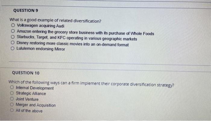 Solved What is a good example of related diversification? | Chegg.com