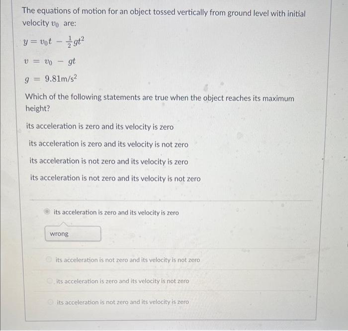 Solved The equations of motion for an object tossed | Chegg.com