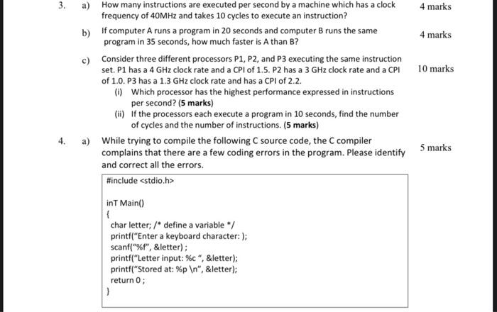 Solved How many instructions are executed per second by a | Chegg.com
