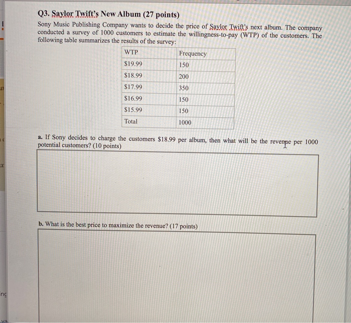Solved Q3. Saylor Twift's New Album (27 points) Sony Music | Chegg.com