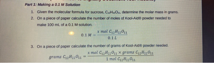 Solved Part 1: Making a 0.1 M Solution 1. Given the | Chegg.com