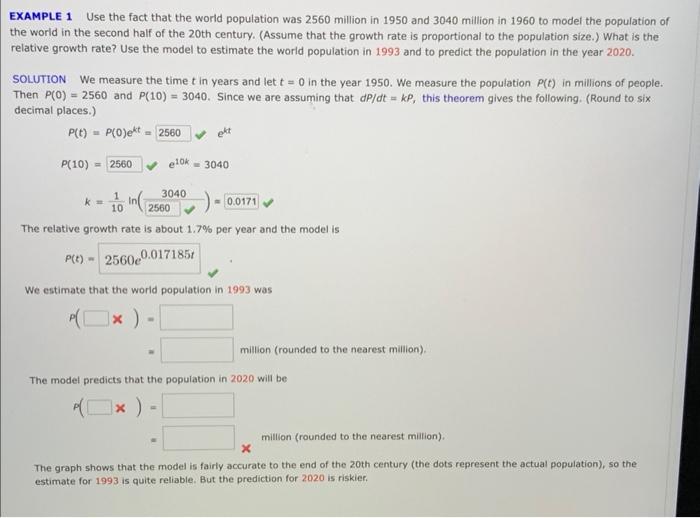 Solved EXAMPLE 1 Use the fact that the world population was | Chegg.com