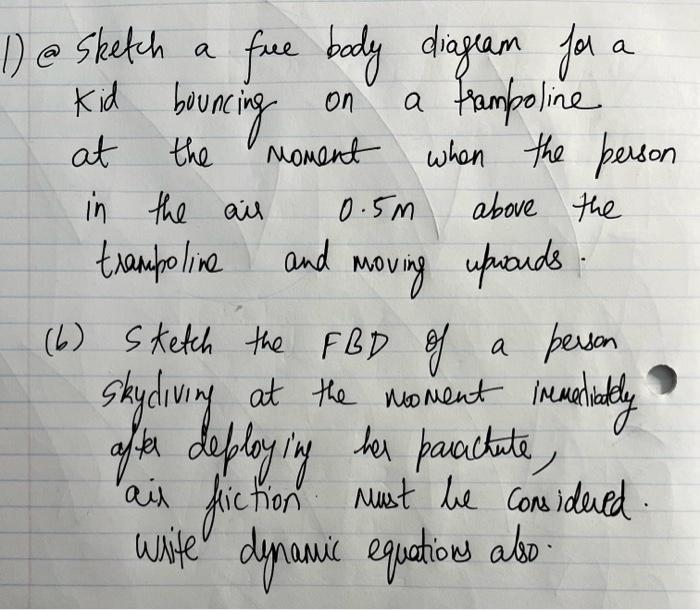 Solved - Sketch a fue body diagram for a Kid bouncing on a | Chegg.com