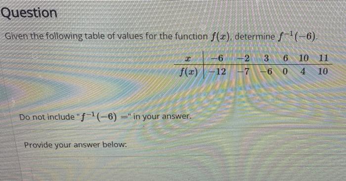 Solved Question Given the following table of values for the | Chegg.com