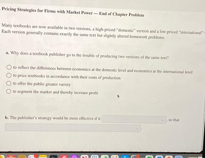 Solved Pricing Strategies for Firms with Market Power-End of | Chegg.com