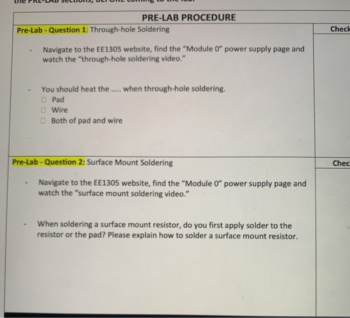 Solved PRE-LAB PROCEDURE Pre-Lab - Question 1: Through-hole | Chegg.com