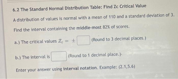 Solved 6.2 The Standard Normal Distribution Table: Find Zc | Chegg.com