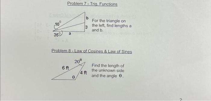 Solved Problem 7 - Trig. Functions For the triangle on the | Chegg.com