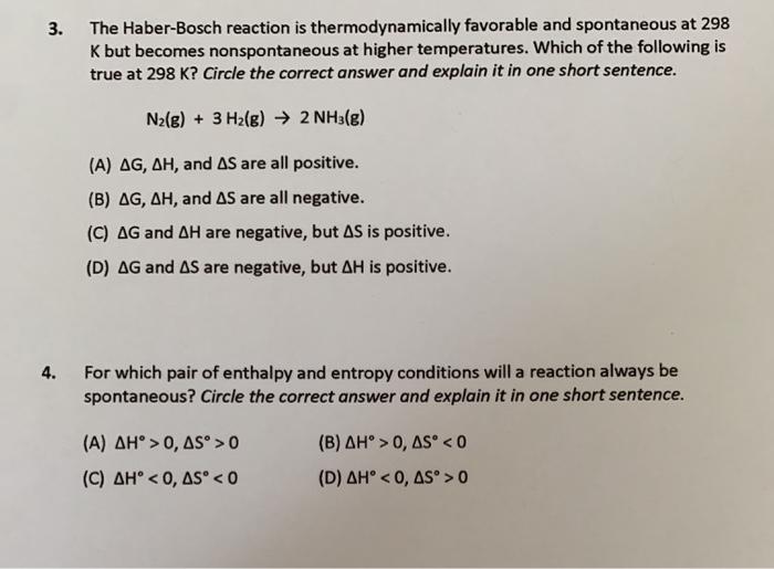 Solved 3. The Haber-Bosch reaction is thermodynamically | Chegg.com