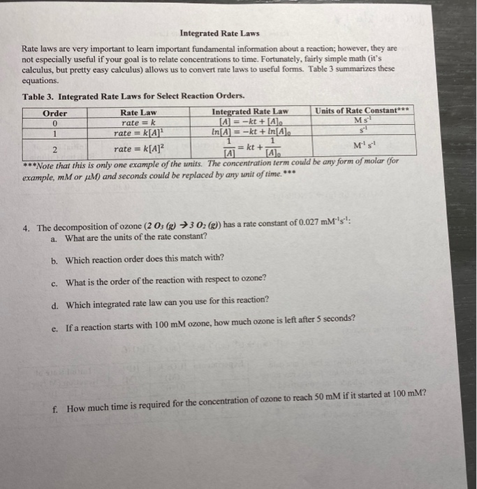 Solved Integrated Rate Laws Rate laws are very important to | Chegg.com