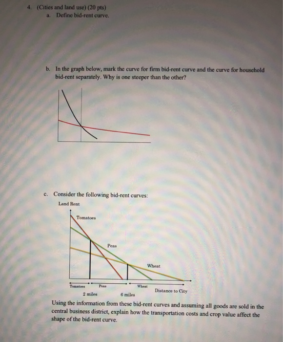 4. (Cities and land use) (20 pts) a. Define bid-rent | Chegg.com