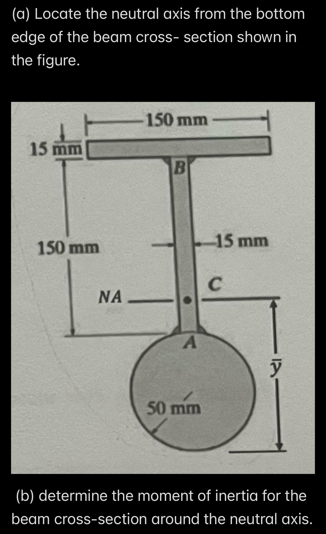Solved (a) ﻿Locate the neutral axis from the bottom edge of | Chegg.com