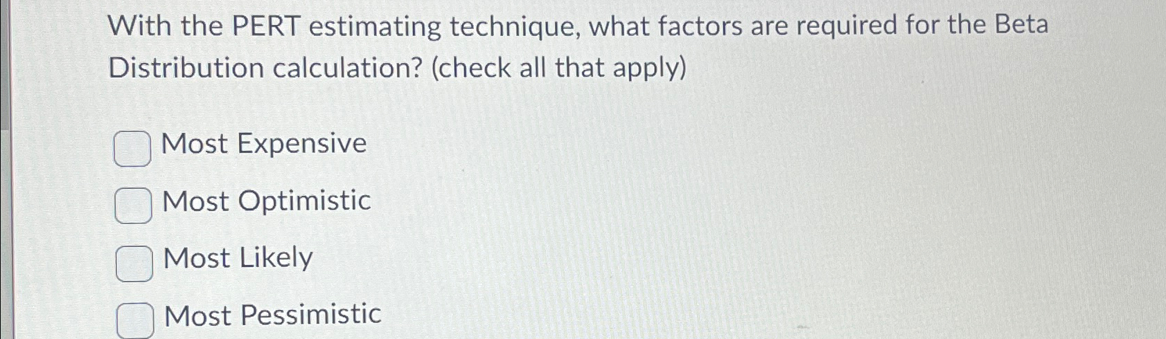 Solved With the PERT estimating technique, what factors are | Chegg.com