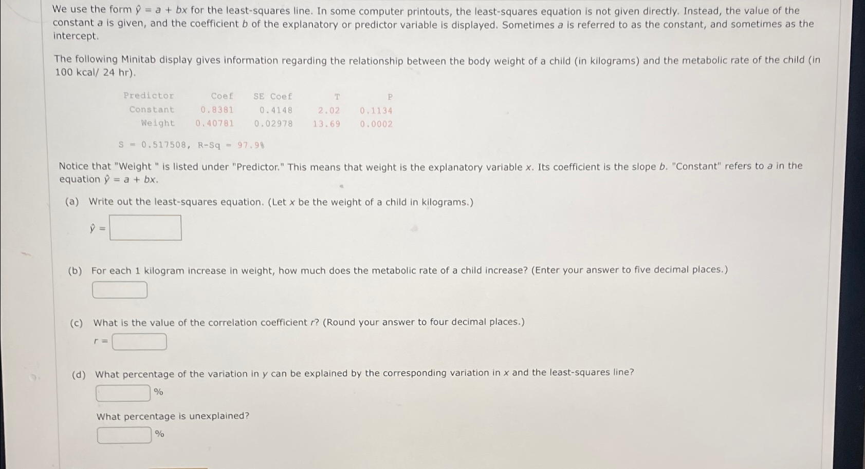 Solved We use the form hat(y)=a+bx ﻿for the least-squares | Chegg.com