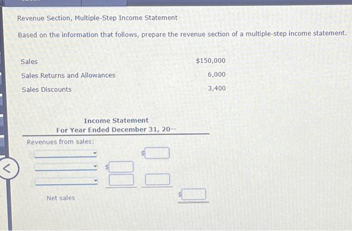 Solved Revenue Section, Multiple-Step Income Statement Based | Chegg.com