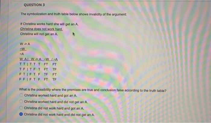 Solved QUESTION 3 The symbolization and truth table below | Chegg.com