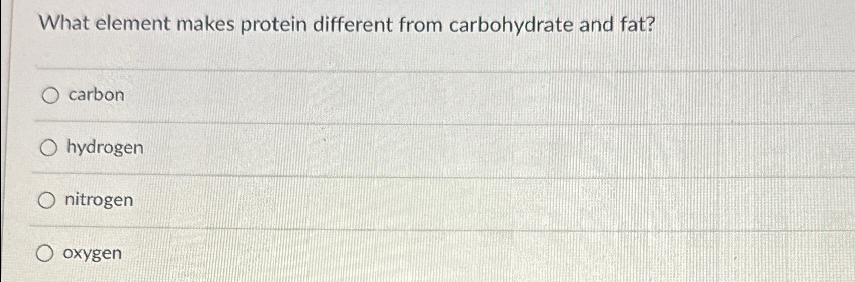 Solved What element makes protein different from | Chegg.com