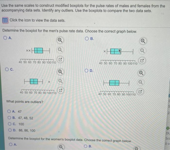 Solved Use the same scales to construct modified boxplots | Chegg.com