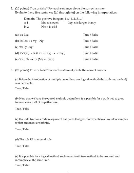 Solved 1. (20 points) Translation Symbolize these five | Chegg.com