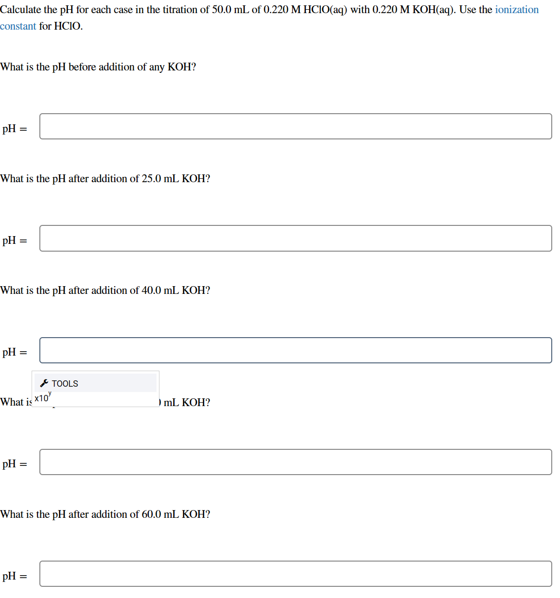 Solved Calculate the pH ﻿for each case in the titration of | Chegg.com