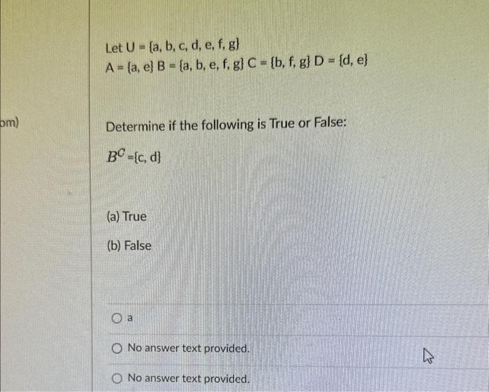 Solved Let U={a,b,c,d,e,f,g} | Chegg.com