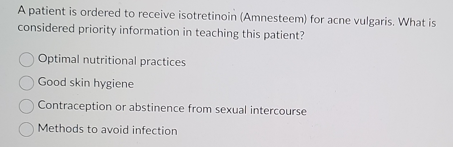 Solved A patient is ordered to receive isotretinoin | Chegg.com