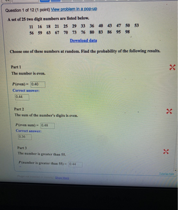 Solved Question 1 of 12 (1 point) View problem in a pop-up A | Chegg.com