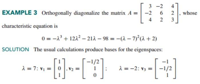 Solved EXAMPLE 3 Orthogonally diagonalize the matrix | Chegg.com