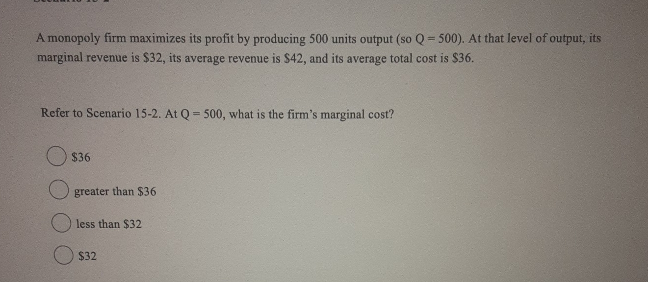 Solved A monopoly firm maximizes its profit by producing 500 | Chegg.com