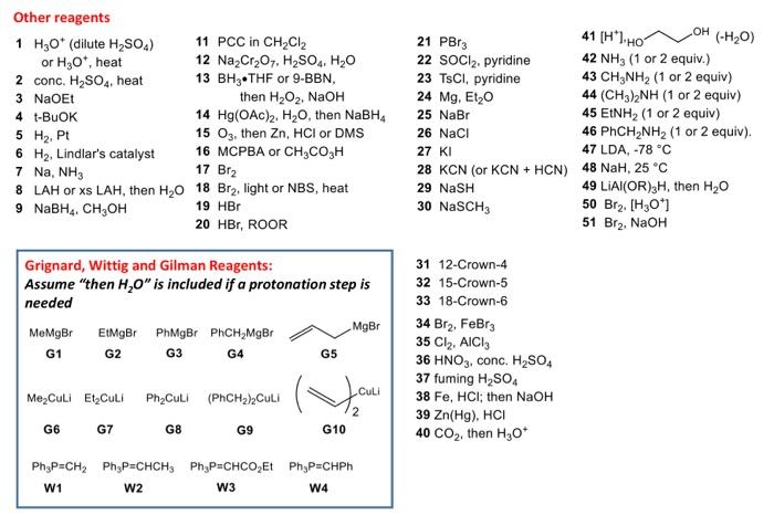 Solved Using the reagent list, identify the reagents needed | Chegg.com