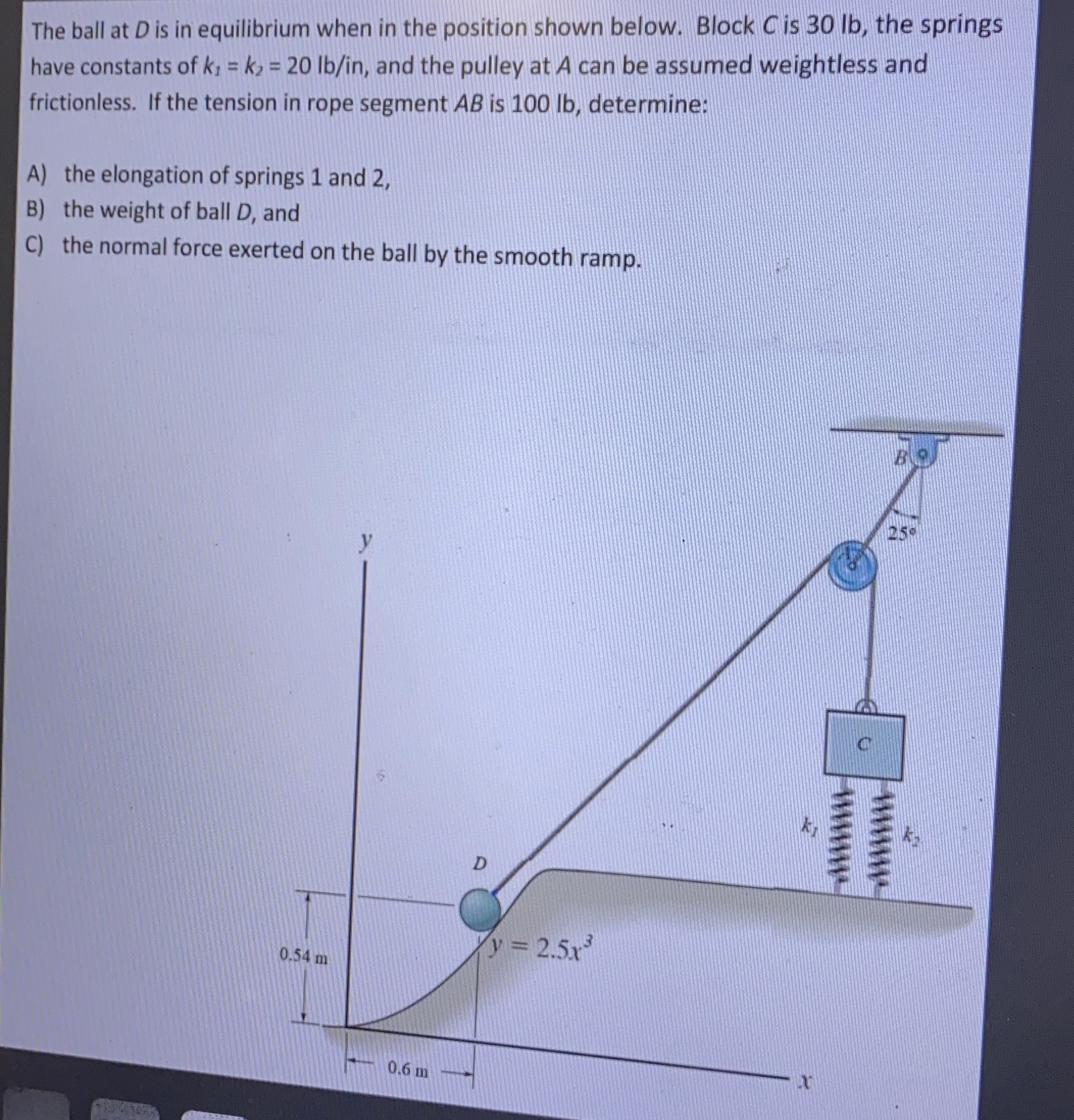 The ball at D ﻿is in equilibrium when in the position | Chegg.com