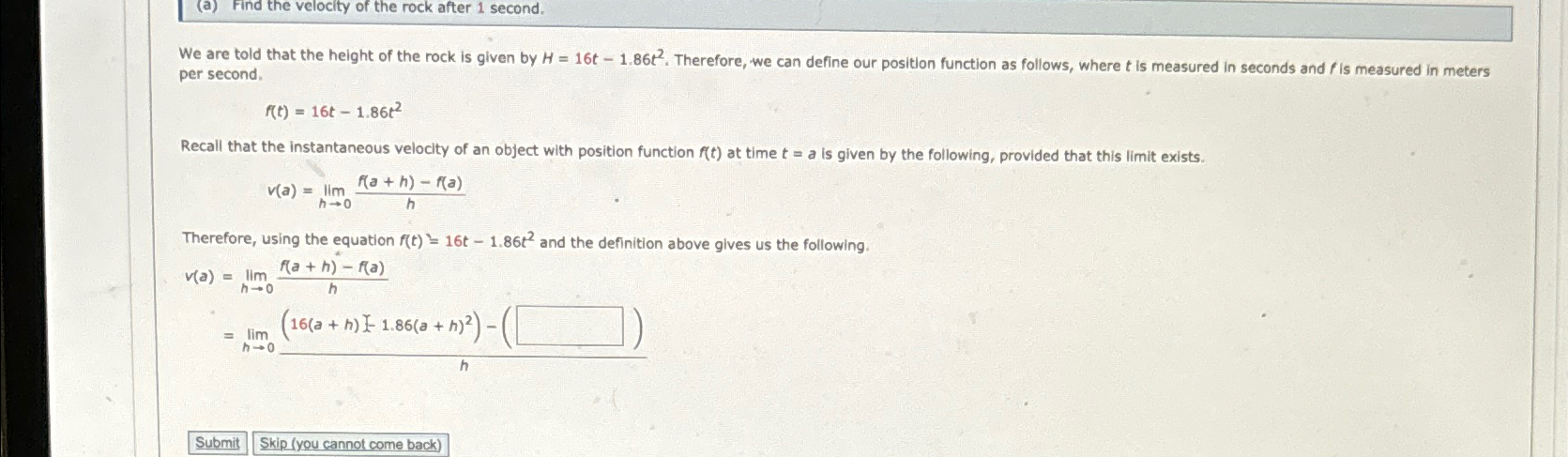 Solved per second,r(t)=16t-1.86t2Recall that the | Chegg.com